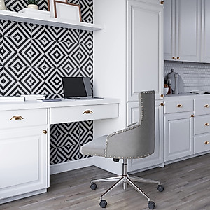 BELLEZE Modern Velvet Desk Chair for Home Office or Bedroom Vanity, Tufted Upholstered Seat with Slim Arms, Adjustable Height, Swivel, Wheels - Belden (Gray)