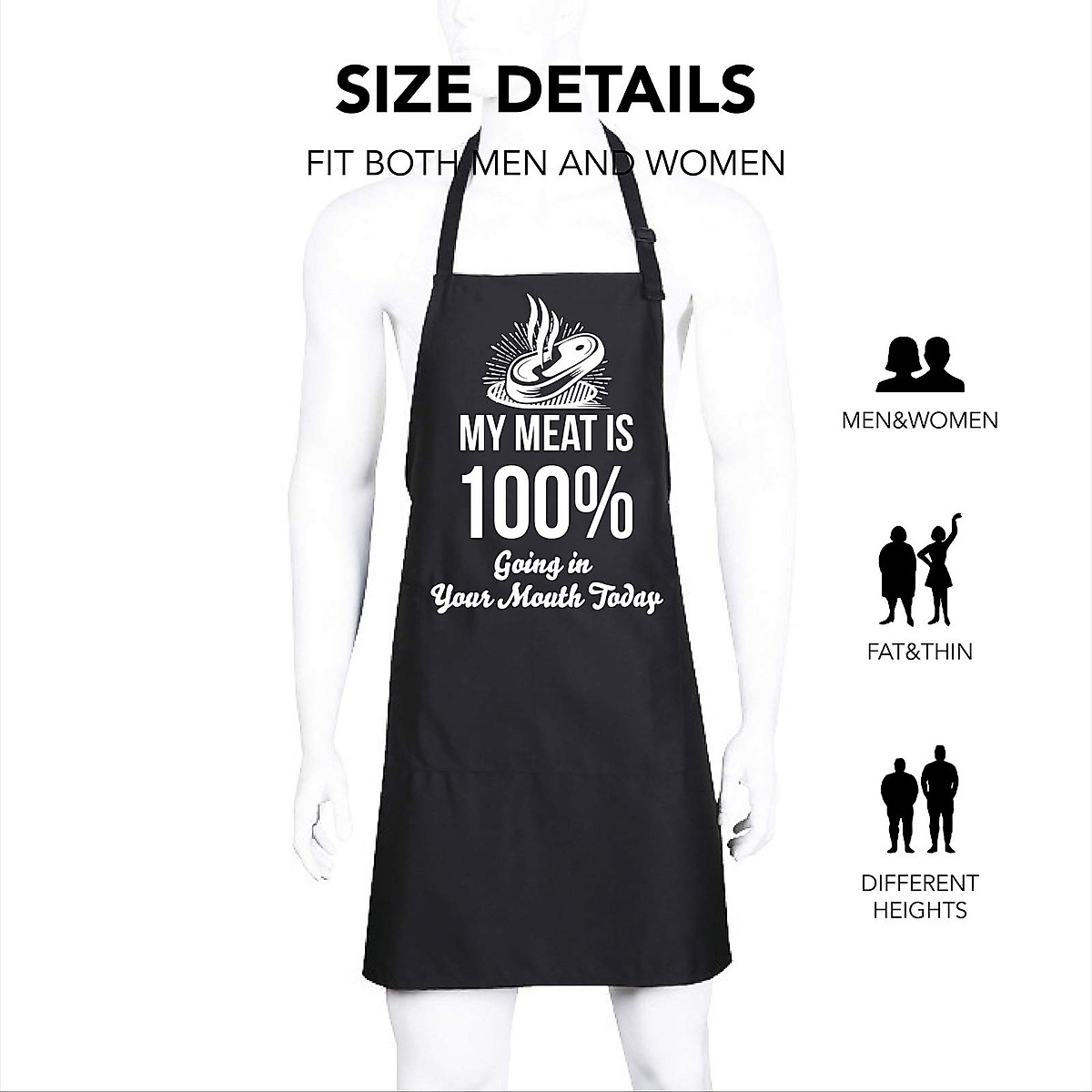 Ihopes Funny Black BBQ Apron for Men - My Meat is 100% Going in Your Mouth Today Grill Apron with 2 Pockets and Adjustable Neck Strap - Perfect Cooking Gifts