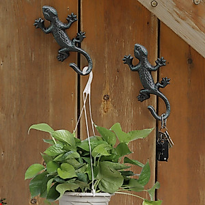ChasBete Gecko Wall Hooks for Hanging, Rustic Iron Coat Hooks Wall Mounted Towel Hooks,Heavy Duty Key Holder for Decor - 3Pcs