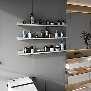 Calenzana 47 Inch Floating Shelves Wall Mounted Set of 3, Long Picture Ledge Shelf for Living Room Bathroom Bedroom Kitchen Office, Creamy White