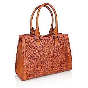 Mauzari Carlotta Women's Extra Large Tooled Leather Tote (Chestnut)
