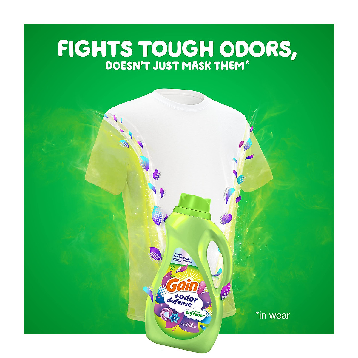 Gain + Odor Defense Laundry Fabric Softener Liquid, Super Fresh Blast Scent, Pack Of 4 (48 Loads Ea, 192 Total), He Compatible