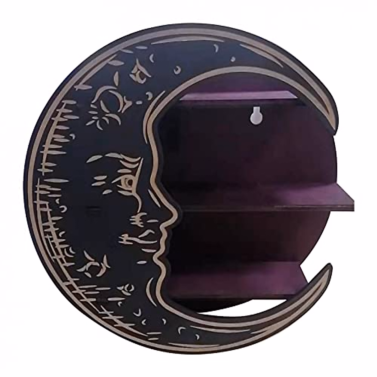 Zhenlik Wall Mounted Crystal Display Moon Shelf, Moon Phase Hippie Celestial Decor Wall Decor Wood Shelves for Living Room Purple 10 * 10 inch