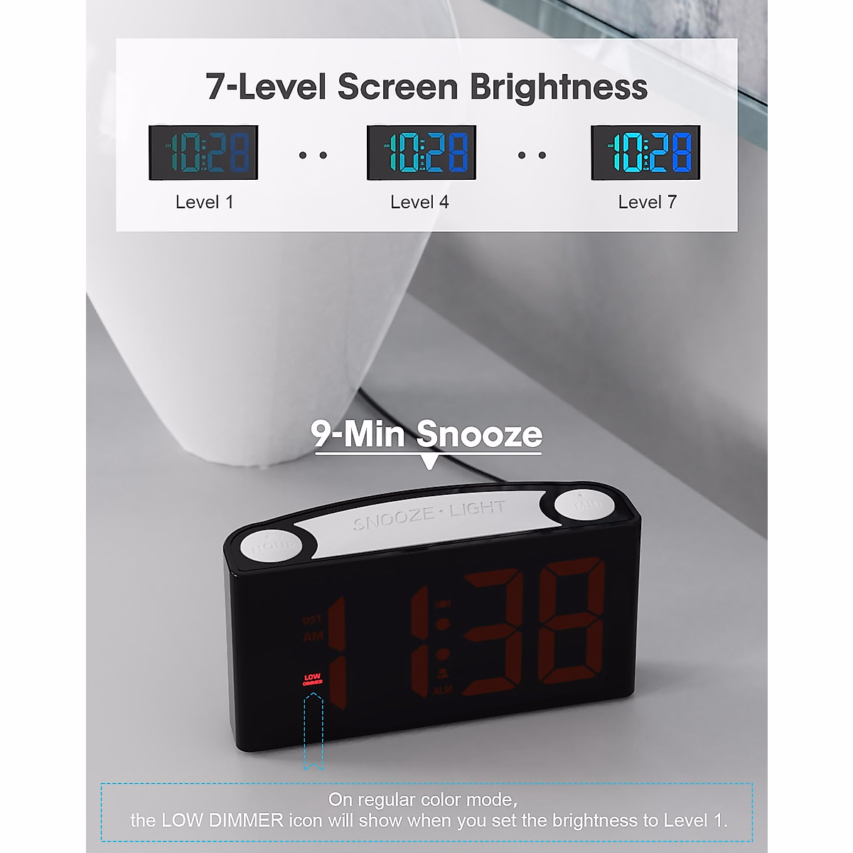 Roxicosly Loud Bed Shaker Alarm Clock for Heavy Sleepers + Vibrating Alarm Clock with RGB Digits & Colorful Night Light
