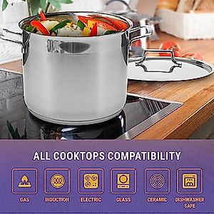 Hascevher Industry Leading Commercial - Grade 18/10 Stainless Steel Stock Pot with Cover 5 Quart, Induction Compatible