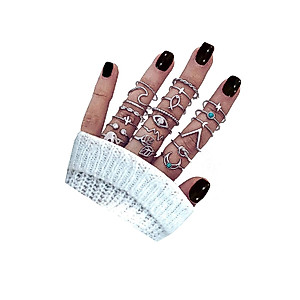 FUTIMELY 19PCS Boho Turquoise Knuckle Stacking Rings for Women Vintage Stackable Star Moon Wave Peak Sea Rhinestone Joint Midi Finger Rings Set (F:20Pcs)