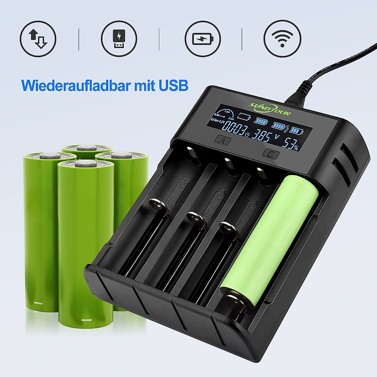 4 Slots 21750 21700 Battery Charger,4 Slots Ni-MH AA 18650 Battery Charger 21700 Charger for 20700 22700 22650 26650 26700 16340 (RCR123) 17670 Battery with PCB Protection Board