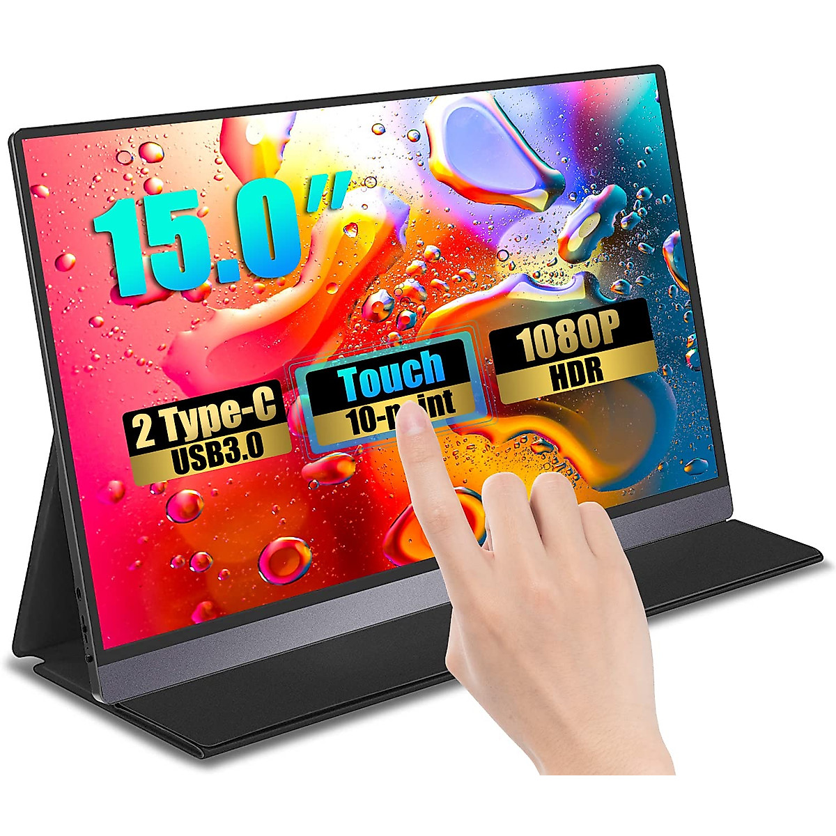 Bimawen 15.0" Touchscreen Portable Monitor,Ultra-Thin 1080p HDR Compatible with Xbox,Switch,PC,Laptop,FHD 1920x1080 IPS Screen