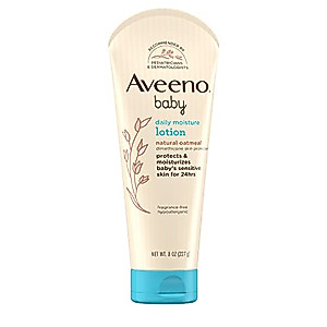 Aveeno Baby Daily Moisture Lotion for Delicate Skin with Natural Colloidal Oatmeal & Dimethicone, Hypoallergenic Moisturizing Baby Lotion, Fragrance-, Phthalate- & Paraben-Free, 8 fl. oz