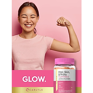Carlyle Hair Skin and Nails Vitamins | 75 Gummies | with Biotin and Collagen | Gummy Supplement for Women | Strawberry Flavor | Non-GMO, Gluten Free