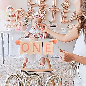 Baby First Birthday Felt Banner - Children's First Year and Baby Bedroom,High Chair Decoration and Birthday Party Decoration Banner,Small Name Felt Flag Square Banner with Pompoms.