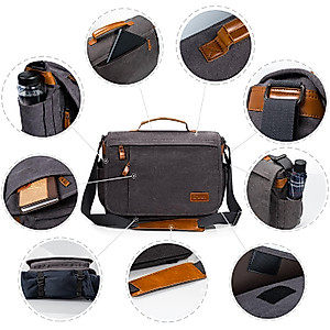 ESTARER 13-14 Inch Laptop Messenger Bag Water-Resistant Canvas Shoulder Bag for Business College, Grey