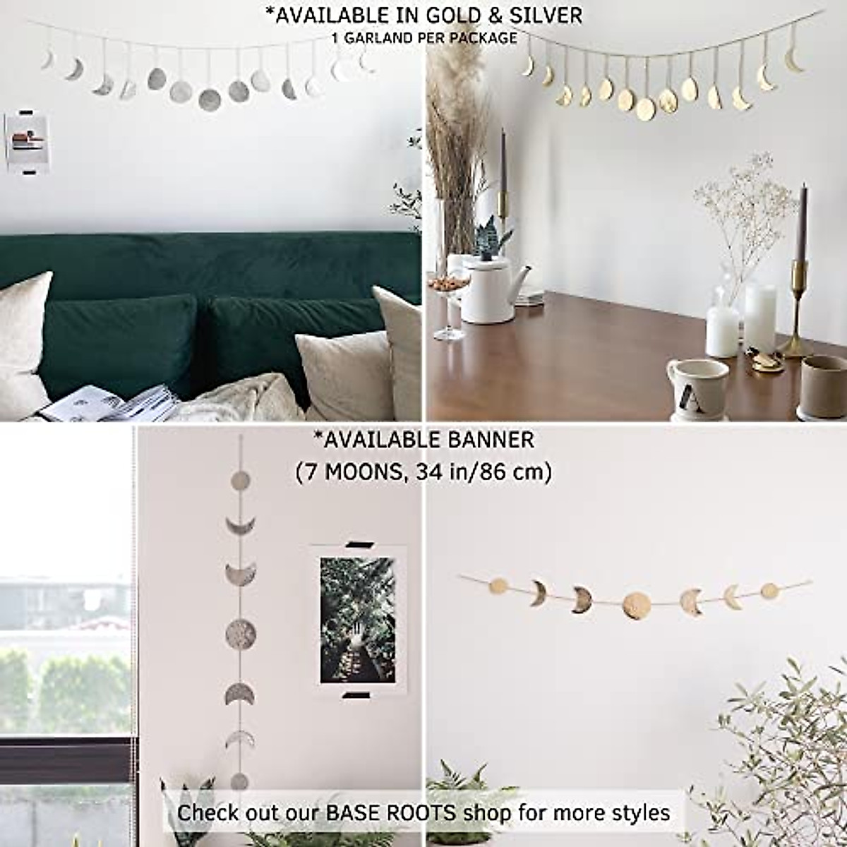 Moon Phase Wall Hanging, Handmade Hammered Silver Metal 13 Moons 36" Garland, Phases of the Moon Decorations, Celestial Lunar Art, Silver Garland Boho Decor for Bedroom Home Dorm Living Room Girl Gift