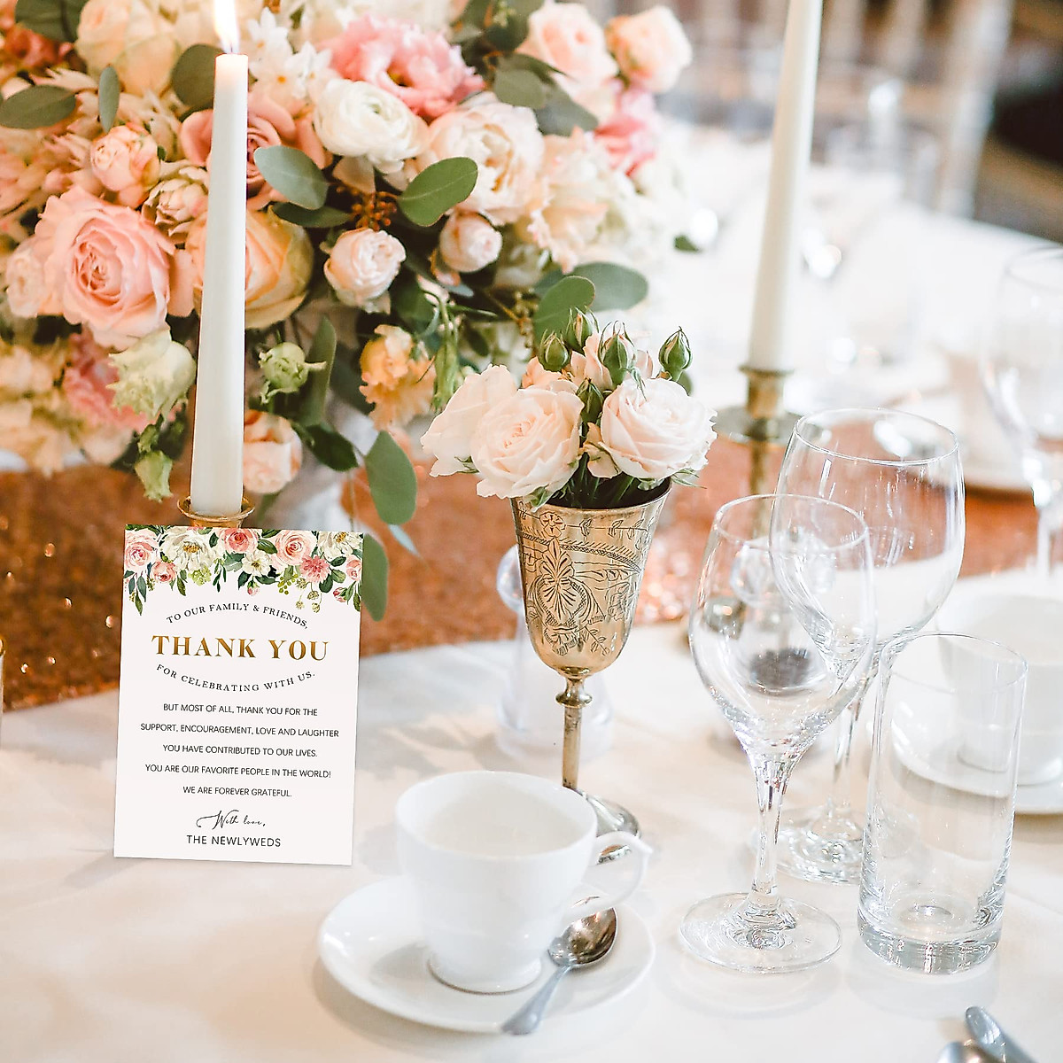 POWER UNICO FLOWER 50 Thank You Table Cards for Wedding, Floral Design Thank You Place Setting, Table Place Cards for Wedding, Dinner, Parties, Rehearsals, Event and Celebrations,5"x7" (5x7in, 621)