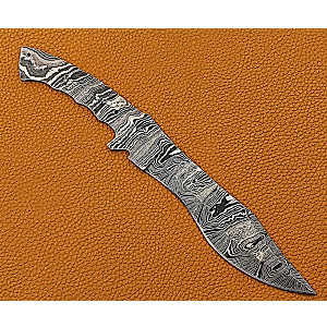 11 inches Long Kukri Point Dao Blank Blade, Hand Forged Twist Pattern Damascus Steel Hunting Knife Blade, 5" Finger Serrated Space with Finger Guard, 6" Sharp Cutting Edge