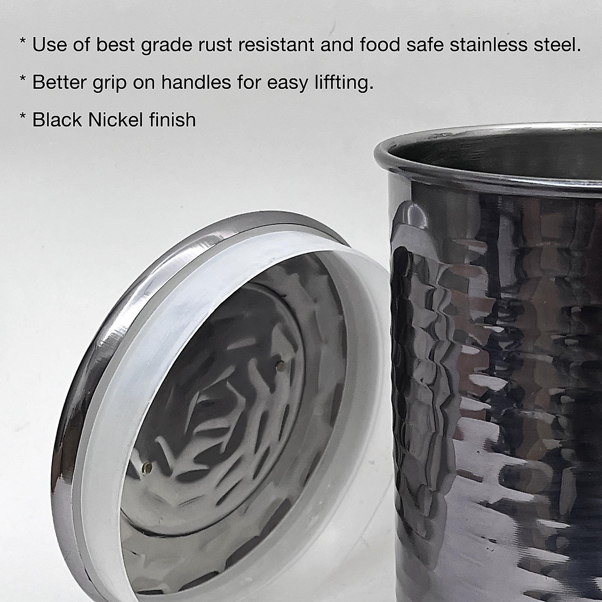 nu steel Set Of 4 Food storage Container Kitchen Hammered Canister with black nickel finish