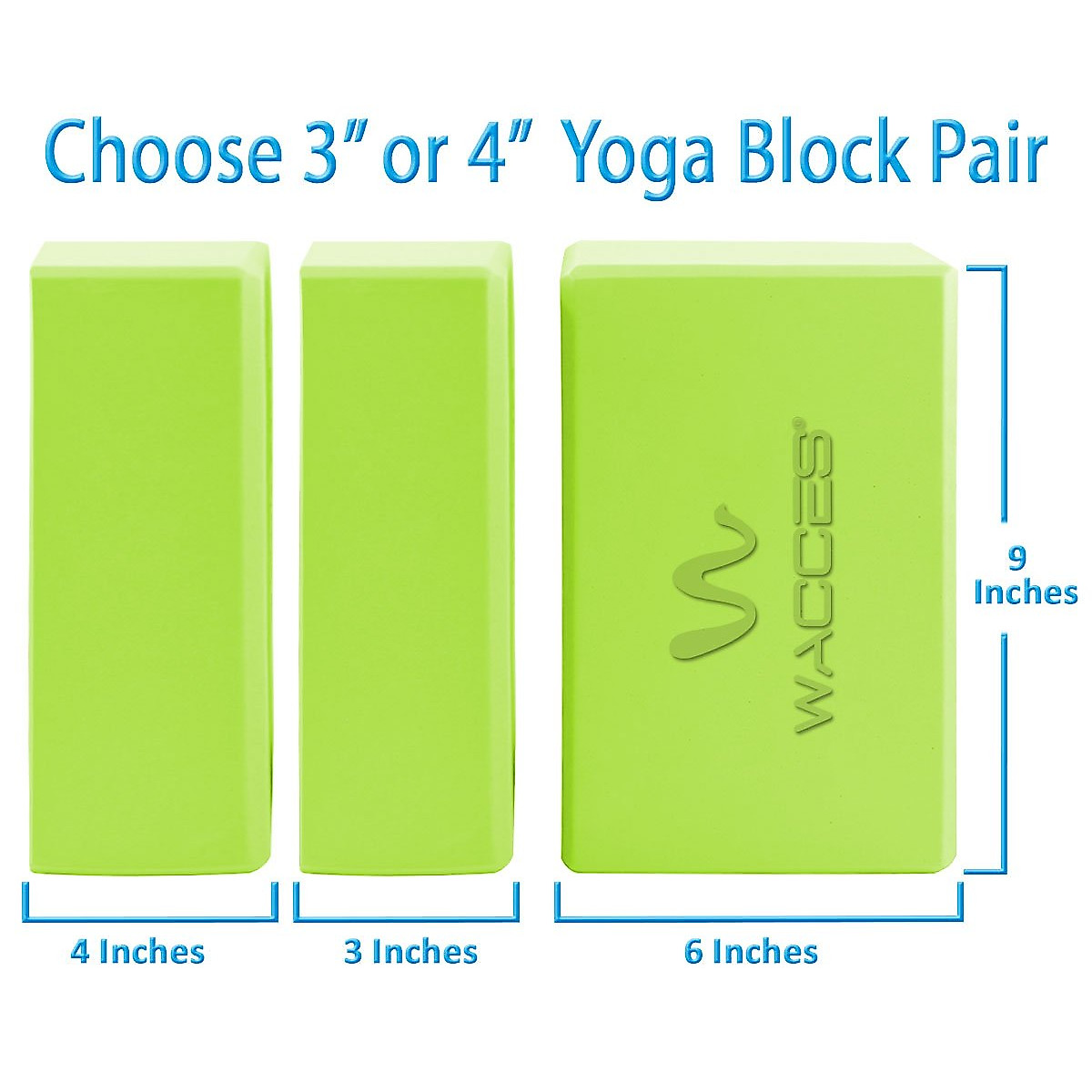 Wacces Foam Exercise, Fitness & Yoga Blocks - Set of 2 (9" x 6" x 4") - Green