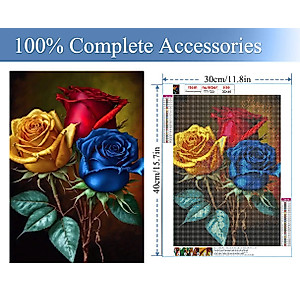 JFYHAB Rose Diamond Painting Kits for Adults, Rose Flowers Full Drill Diamond Art Kit for Adults Beginner, DIY 5D Diamond Dots Painting Craft for Home Wall Decor 12x16 Inch