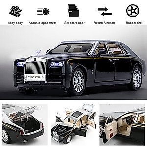 1/24 Diecast Car Model Rolls-Royce Phantom Toy Car, Alloy Collectible Phantom Replica Pull Back Model Car Vehicles with Sound and Light for Kids Boys Girls Birthday Gift