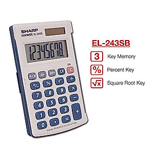 Sharp Electronics 8-Digit Twin Powered Calculator (EL-243S/EL-243SB)