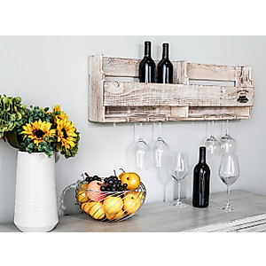 Deco 79 Wood 10 Bottle Wall Wine Rack with 6 Glass Holder Slots, 36" x 5" x 11", Brown