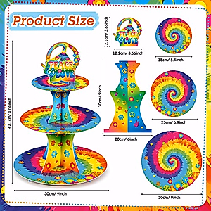 3 Tier 60's Hippie Theme Party Decorations 60s Groovy Cupcake Stand Peace Sign Decorations Cupcake Holder Tie Dye Peace and Love Dessert Tower for 60s 70s Hippie Carnival Birthday Party Supplies