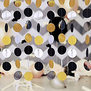 Black and Gold Circle Dots Garland Streamers Birthday Graduation Party Decorations, 52ft
