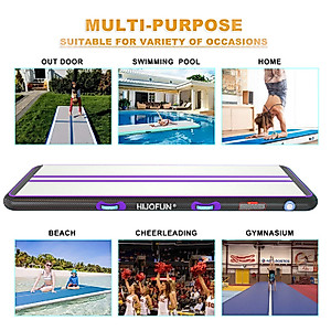 HIJOFUN Premium Air Tumble Track 10ftx3.3ftx4in Gymnastics Tumbling Training Mat Inflatable Tumble Track with 650W Electric Air Pump for Home Kids,Gym,Yoga,Training,Indoor,Outdoor, Purple Black