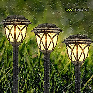 LANSGARINE Solar Pathway Lights Outdoor Waterproof,Solar Powered Garden Stick Lights, LED Solar Yard Lighting for Landscape,Lawn, Patio, Walkway, Driveway