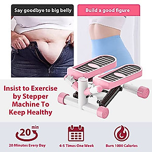Kweetle Steppers for Exercise, Mini Stair Stepper with Resistance Bands & Mat, Stepper Machine 330lbs Bearing Capacity with LCD Display for Home Office Workout Training, Pink