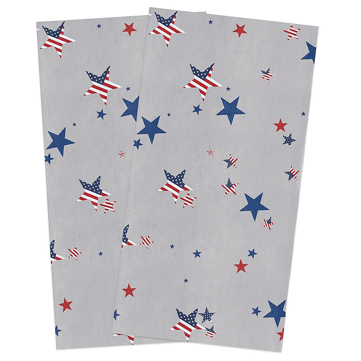 Zadaling Cotton Kitchen Towels July 4th Independence Day American USA Flag Day Theme Blue Red Stars Grey Kitchen Dish Cloths,Soft Absorbent Dish Towels,Bar Towels/Hand Towels for Bathroom 2 Pack