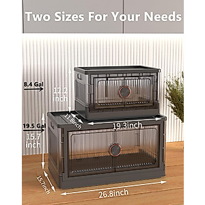 richang 5 Pack 38L closet organizers and storage Lidded Collapsible Storage Bins Folding Plastic Stackable Utility Crates foldable storage container storage box Grey