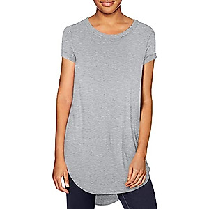 Daily Ritual Women's Jersey Standard-Fit Short-Sleeve Open Crewneck Tunic, Light Grey Heather, Medium