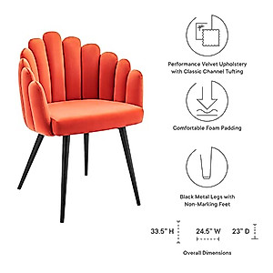 Modway Vanguard Performance Velvet Channel Tufted Dining Chair in Black Orange