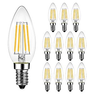 LVWIT B11 LED Edison Filament Bulb Dimmable 4.5W (60W Equivalent), E12 Candelabra Base 2700K Warm White Candle Light Bulb, UL-Listed (12 Pack)