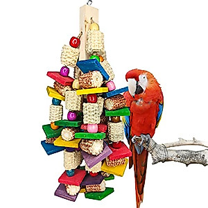 PINVNBY Large Bird Parrot Chewing Toy Parrot Cage Bite Toys Multiple Wood Blocks Bird Toy Natural Wooden Tearing Toy for Cockatoo African Grey Cockatiel Conure and Medium Parrot (Corn)