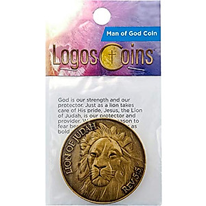 Lion of Judah, Man of God, Be Strong and Courageous, Antique Gold Plated, Challenge Coin, Joshua 1:10