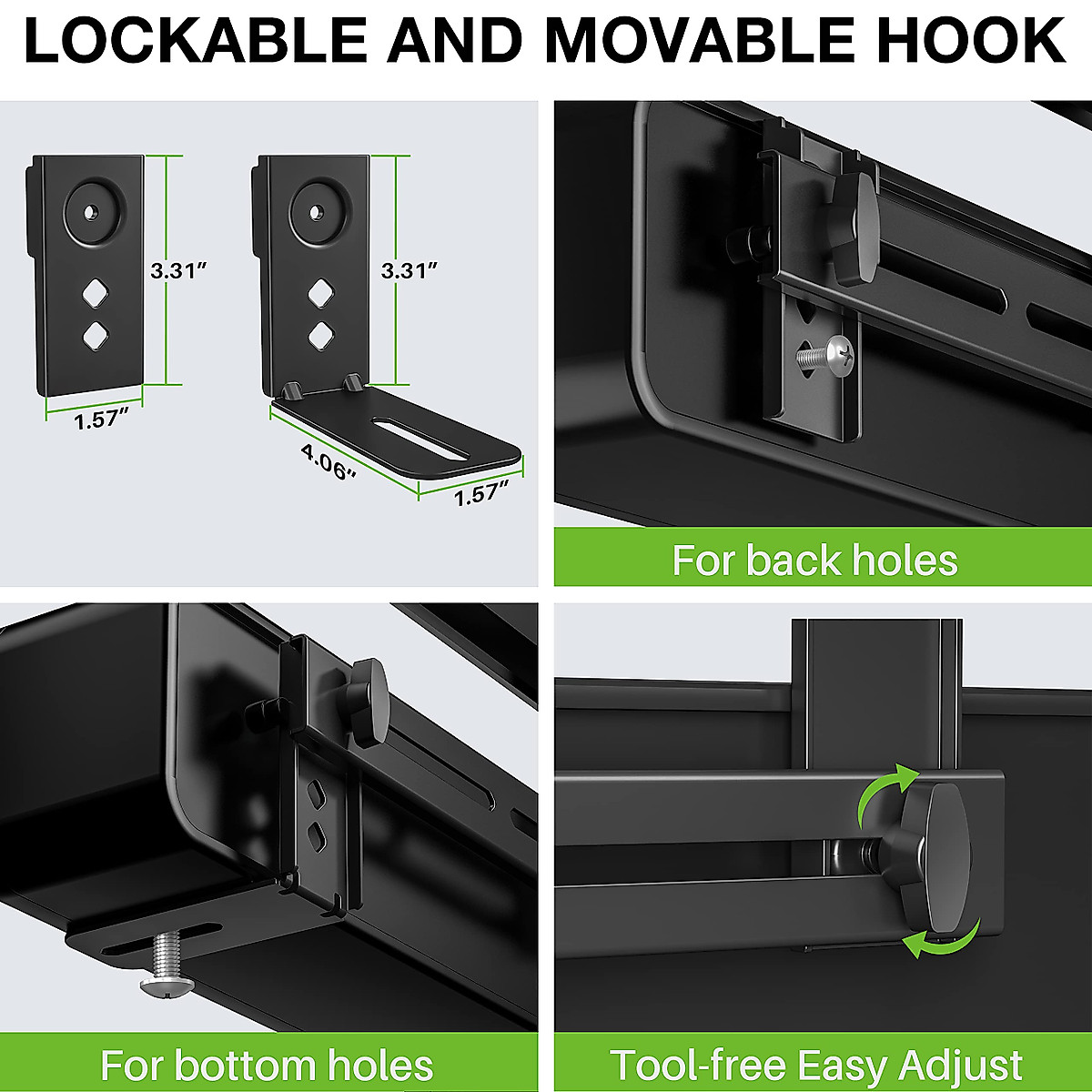 USX MOUNT Soundbar Mount Sound Bar TV Mount for Mounting Above or Under TV, Sound Bar Mount Up to 13.2 lbs, Two Removable and Lockable Hooks for Back or Bottom Holes