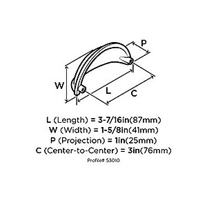 Amerock | Cabinet Cup Pull | Matte Black | 3 inch (76 mm) Center to Center | Cup Pulls | 1 Pack | Drawer Pull | Drawer Handle | Cabinet Hardware