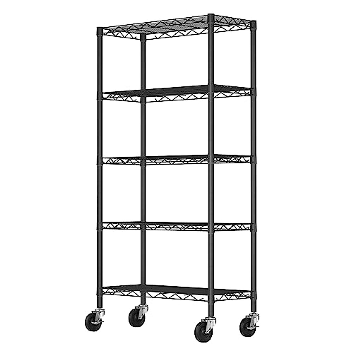 SINGAYE 5-Shelf Adjustable, Heavy Duty Storage Shelving Unit on Wheels, Steel Organizer Wire Rack, 30" W x 14" D x 64" H,Black