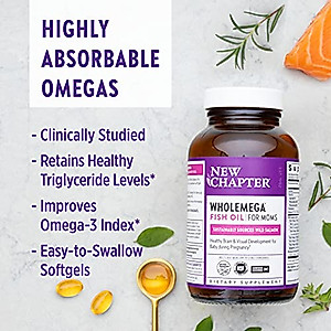 New Chapter Prenatal DHA - Wholemega for Moms Fish Oil Supplement with Omega-3 + Vitamin D3 for Prenatal & Postnatal Support - 90 ct softgels 500mg