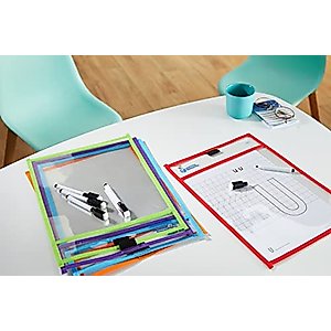 Learning Resources Write and Wipe Pockets, 5 Colorful Classroom Dry Erase Pockets, Ages 3+