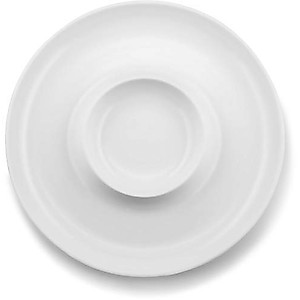 Kook Ceramic Chip & Dip Platter, Large Serving Dish, Round Tray for Snacks and Appetizers, with Bowl for Guacamole, Hummus, Dishwasher Safe, 13 inch, White