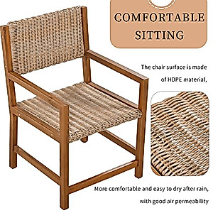 BIADNBZ 7 Pieces Outdoor Furnture Rattan Patio Dining Set with Acacia Wood Table Top and Chairs for 6 Person, for Garden Backyard Lawn, Natural