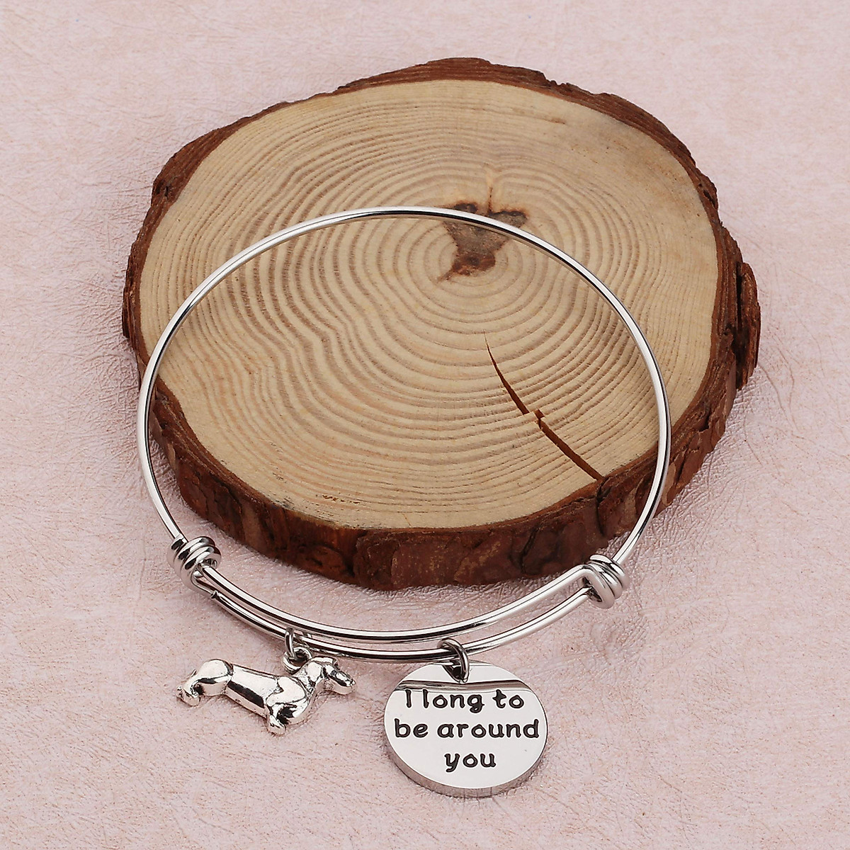 BAUNA Dachshund Bracelet Doxie Dog Jewelry I Long To Be Around You Wiener Dog Pet Owner Gift For Dachshund Lover (Dachshund Bracelet)