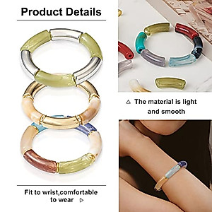 Boutigem 120pcs Chunky Curved Tube Acrylic Beads Imitation Gemstone Loose CCB Plastic Beads Rhinestone Spacer Beads Elastic Thread DIY Stacking Stretch Bracelet Bangle Making Kit