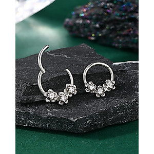 COCHARM 16g Flower Cute Daith Piercing Jewelry Surgical Steel Clear CZ Daith Earrings Hypoallergenic Septum Rings for Women
