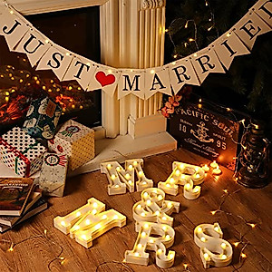 Coume Wedding Decorations Set, Mr Mrs Marquee LED Signs Just Married Banner Fairy String Light, 8.5 Inch Sign, for Table, Photo Props