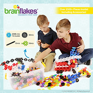 Brain Flakes 2500 Piece Build 'n' Build Kit - A Creative and Educational Alternative to Building Blocks - Wheel Pieces and Special Parts Included - A Great Stem Toy for Both Boys and Girls