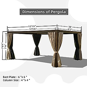 Domi Outdoor Living 10’ X 13’ Outdoor Louvered Pergola Aluminum Patio Garden Gazebo with Adjustable Roof for Backyard, Garden w/Curtains and Netting (Dark Brown)